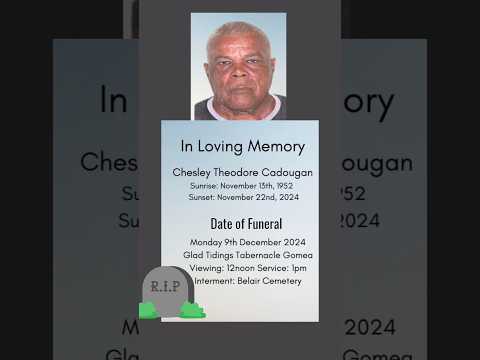 Chesley Theodore Cadougan | Funeral Announcement #ObituariesSVG #Obituaries #SVG