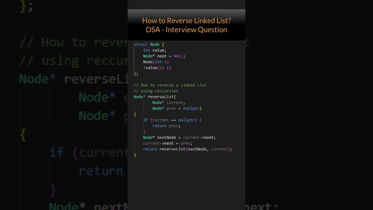Reverse a Linked List using Recursion | DSA Interview Question #shorts #reels #datastructures