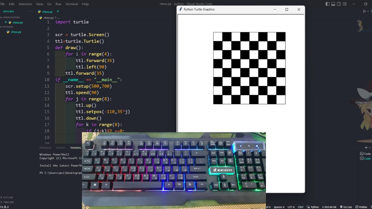 ASMR Programming - Coding a Chess board with python - No Talking