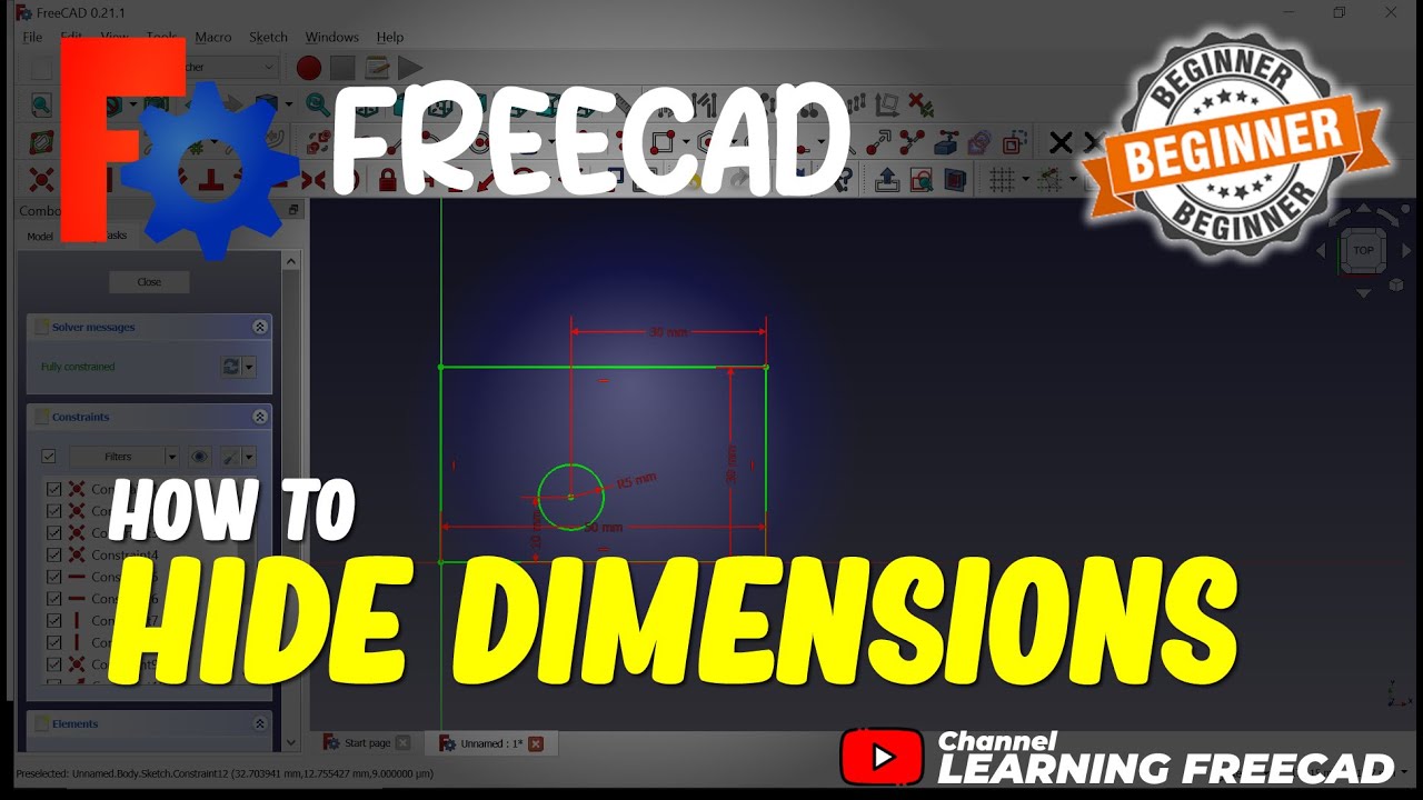 FreeCAD How To Hide Dimensions On Sketch