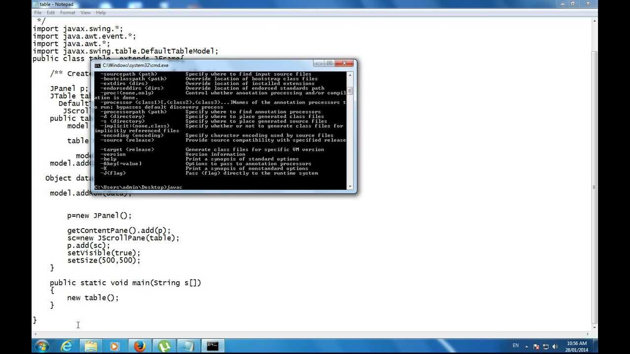 JTable example in  java