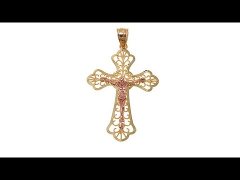 Michael Anthony Jewelry 10K 2Tone Crucifix Scroll Pendant