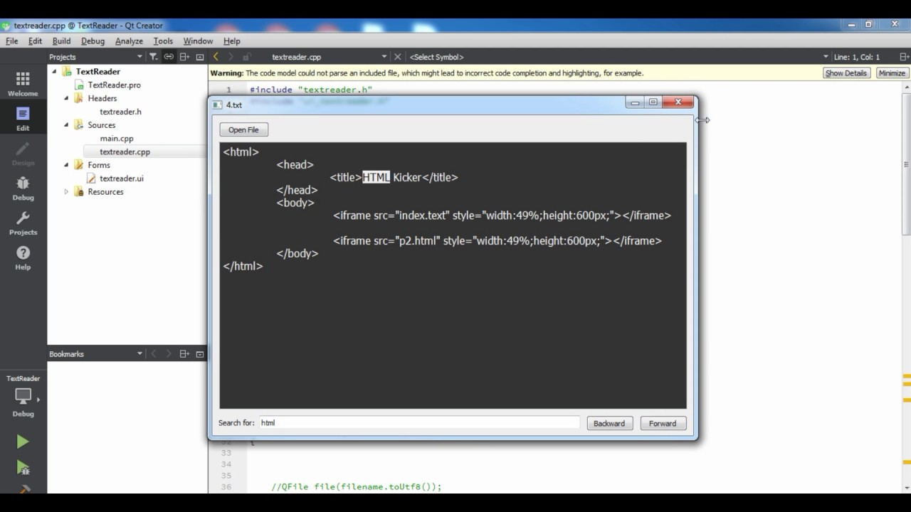 Qt UI:TextReader with search functionality