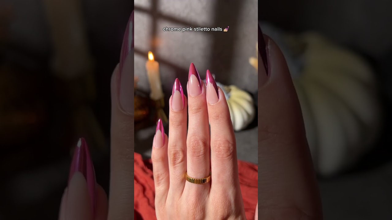 Chrome Pink Stiletto Nails