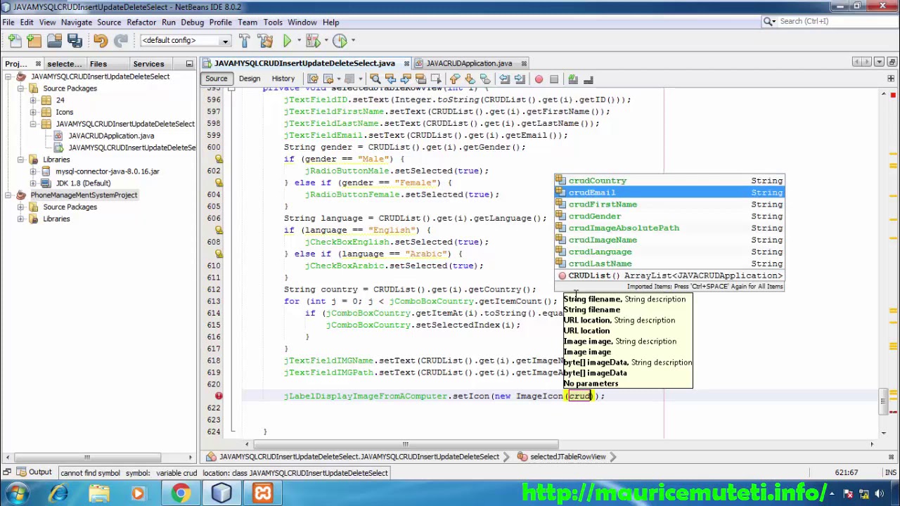 30. JAVA And MySQL (CRUD) Project - GUI - How To Display Selected JTable Row On Form Input Fields
