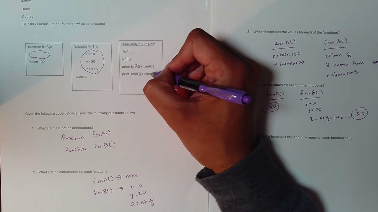 Function   No Parameter Quiz Solutions