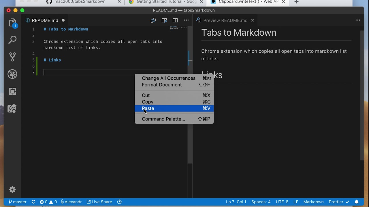 Tabs to Markdown