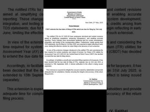 CBDT extends due date of ITR filing for FY 2024-25