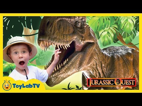 GIANT LIFE SIZE DINOSAURS Jurassic Quest Family Fun Amusement Park & Surprise Toy Opening Kids Video