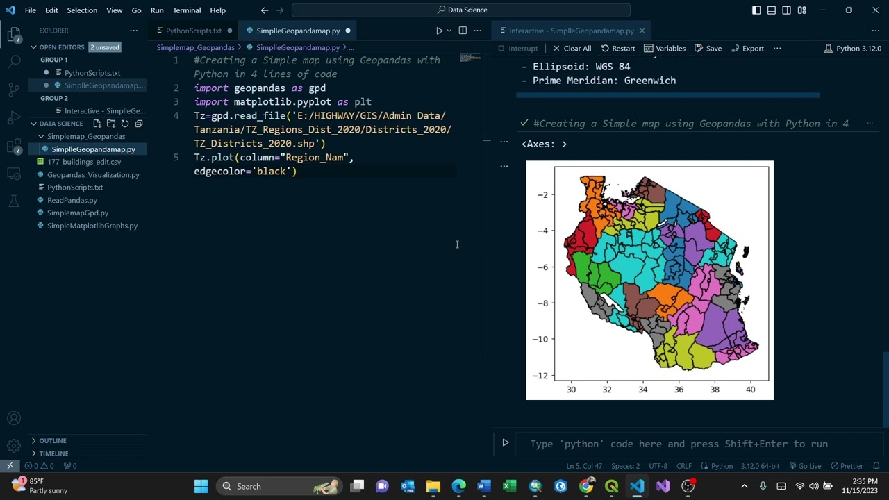 Creating a Simple visual map using Geopandas with Python in 7 lines of code