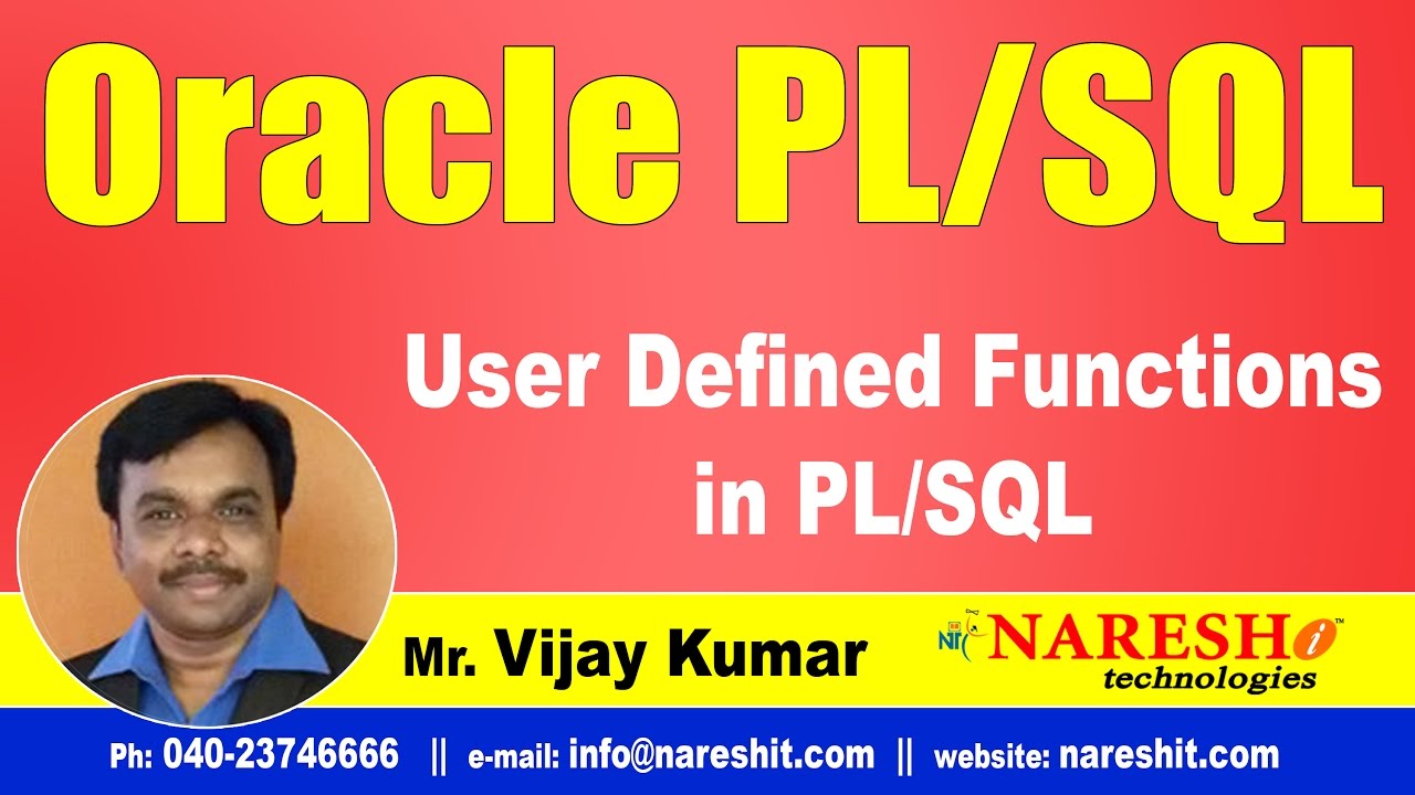 User Defined Functions in PLSQL | Oracle PL/SQL Tutorial Videos | Mr.Vijay Kumar