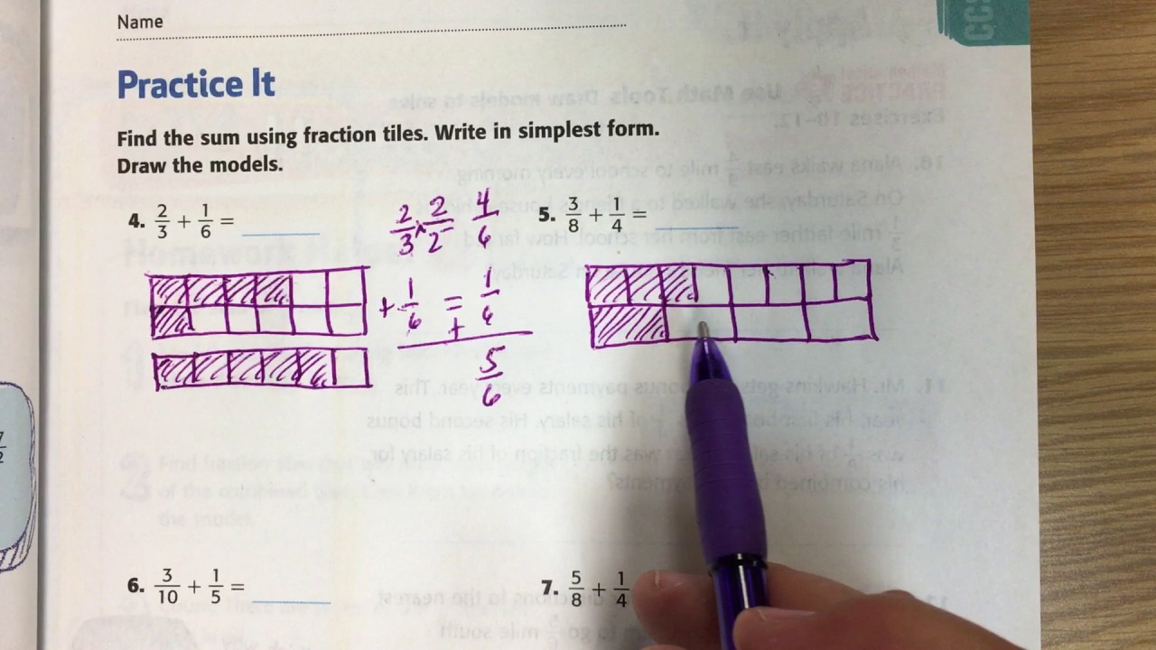 Adding Unlike Fractions: Bar Model and Algorithm on Another problem