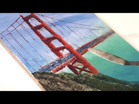 How to paint the Golden Gate Bridge. Oil painting. Landscape.