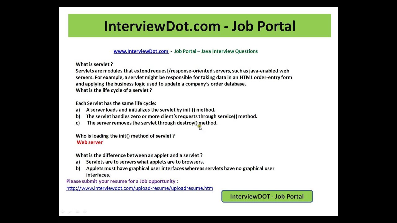 java servet life cycle of servlet java interview question interviewdot