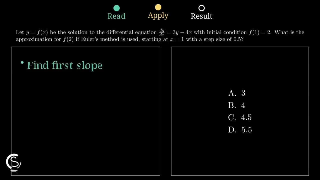 2025 AP Calc BC Question 19 - Euler's Method Approximation