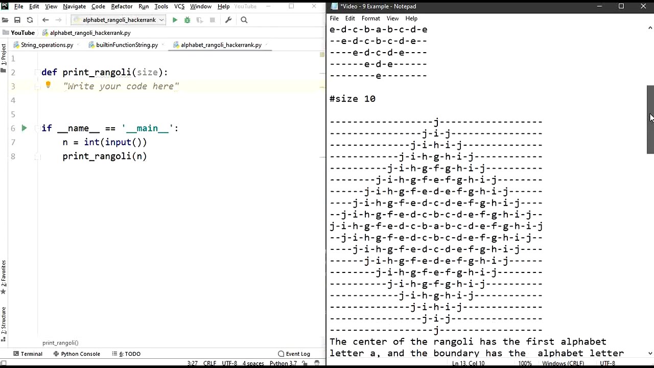 Alphabet Rangoli - HackerRank - Python | String