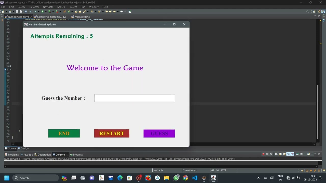 Number Guessing Game using JAVA #java #swing #numbergame #internship