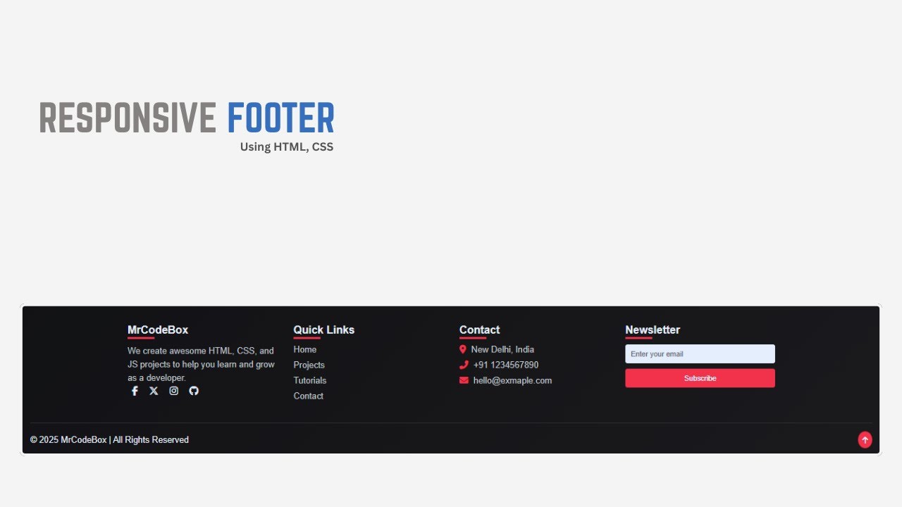 Responsive Footer design using HTML, CSS & JAVASCRIPT.