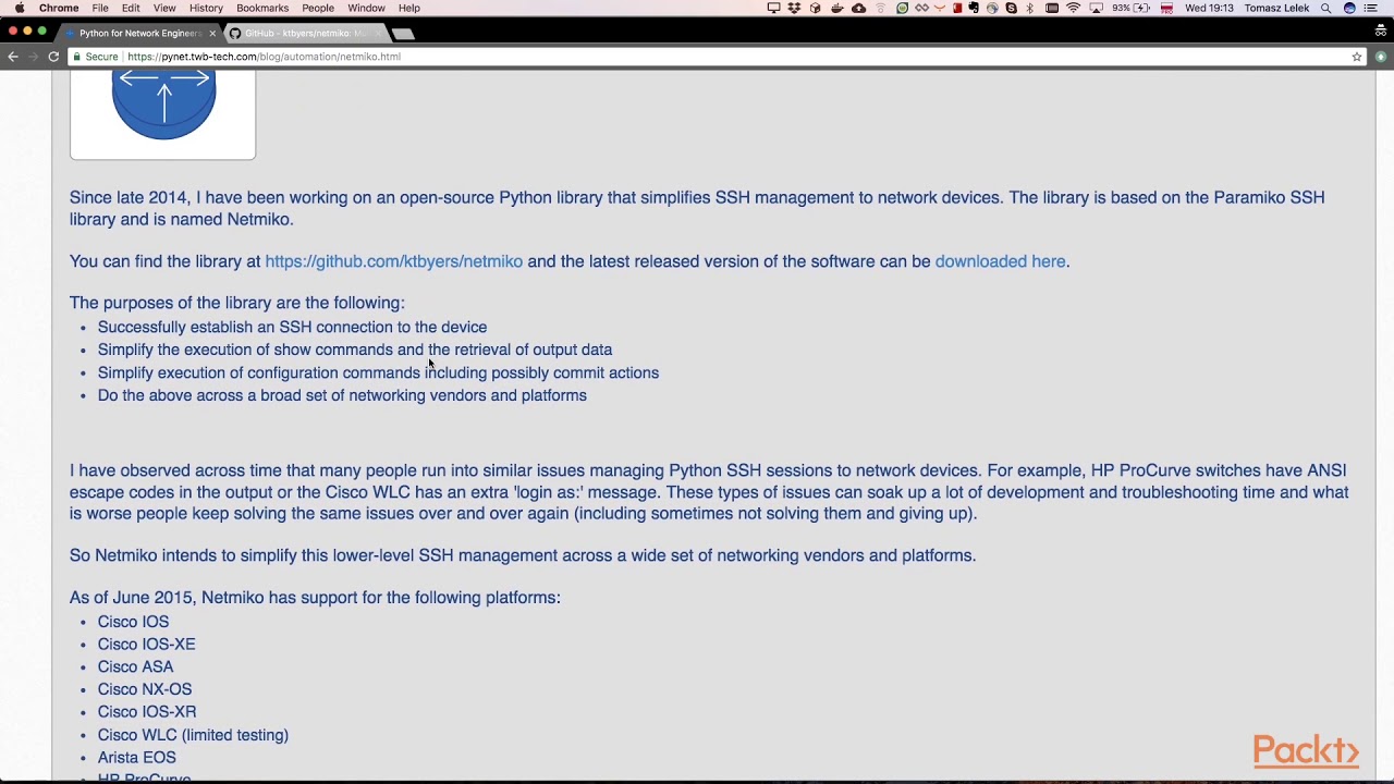 Enterprise Automation with Python: Installation of Netmiko Python Module| packtpub.com