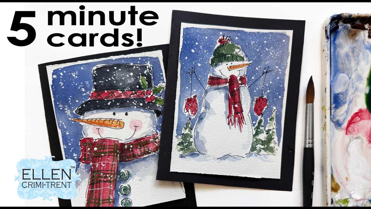 EASY 5 minute Snowman Watercolor Christmas card!