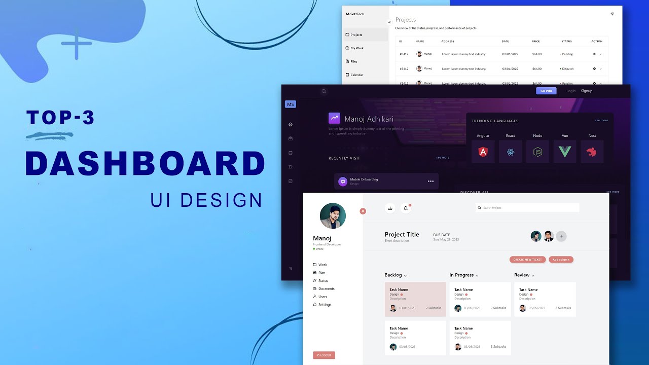 Top-3 Dashboard UI Design Using HTML CSS & JavaScript
