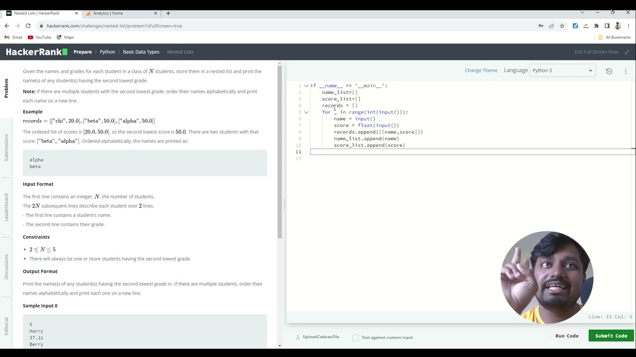 Hackerrank Solution | Python Nested Lists | #9
