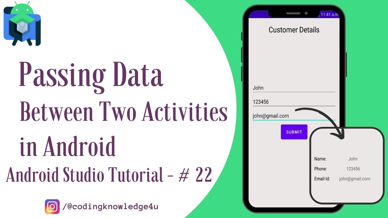 Passing Data Between Two Activities in Android II Android Studio Tutorial - #22