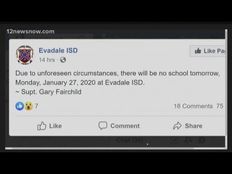 Evadale ISD cancels classes due to 'unforeseen circumstances'