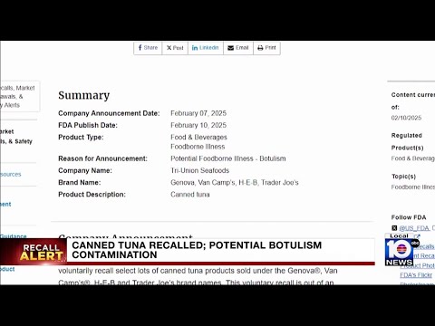 Canned tuna recalled due to botulism contamination