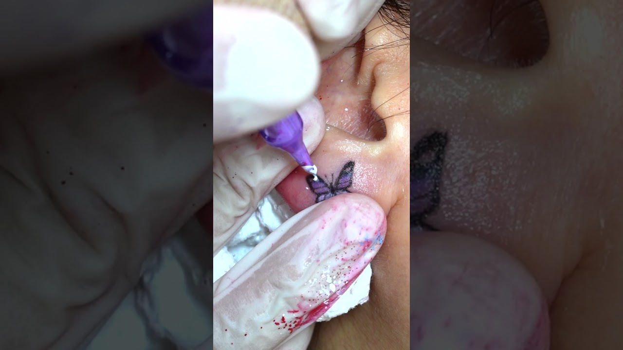 ear butterfly tattoo / minitattoo / smalltattoo / girltattoo / tattoo process - Colorbtattoo