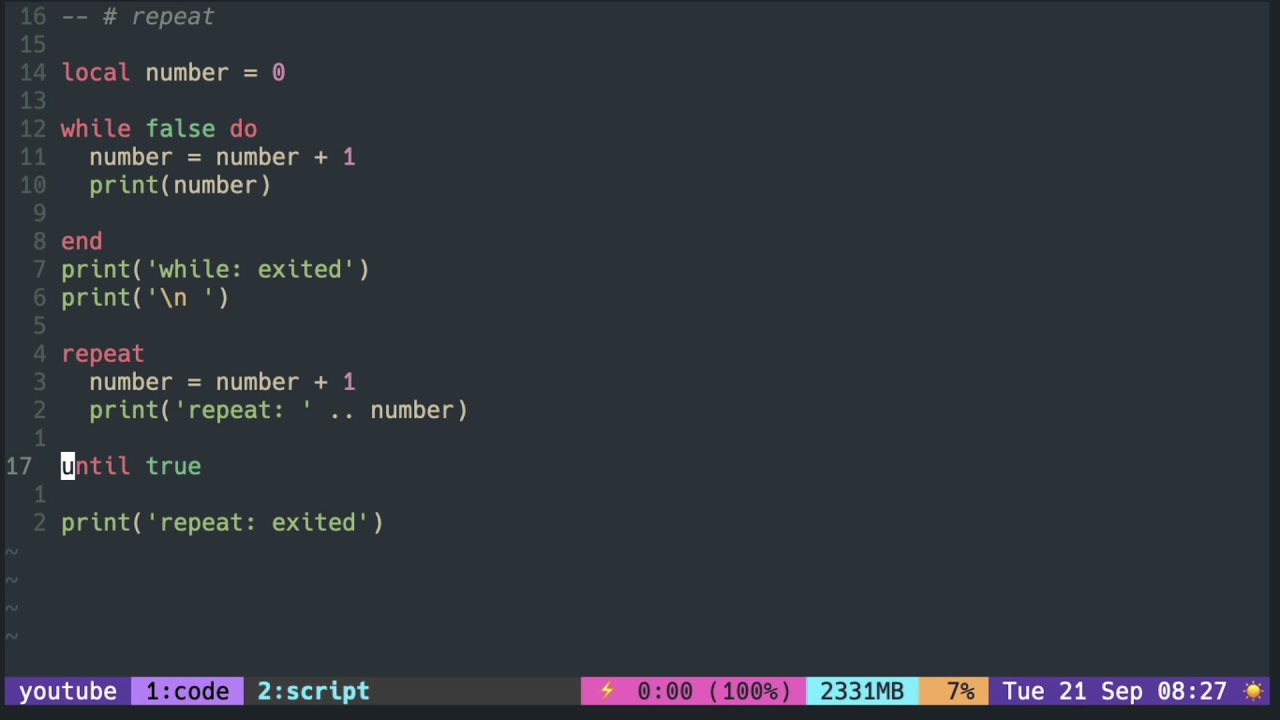 Lua Tutorial with Neovim: Loop ( repeat...until... )