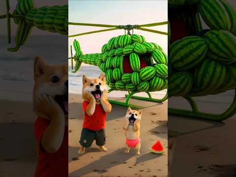 😭 A cat destroyed the watermelon helicopter built by a poor dog and his puppy and made fun of them 🚁