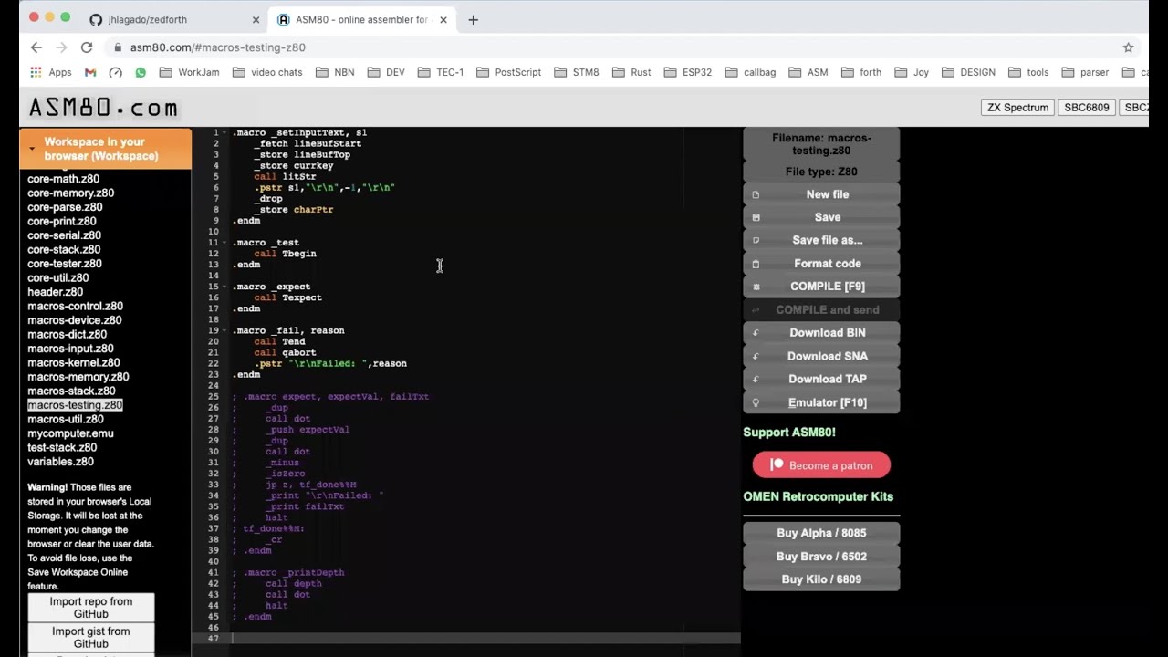 Using ASM80 with GitHub for Z80 assembly language development