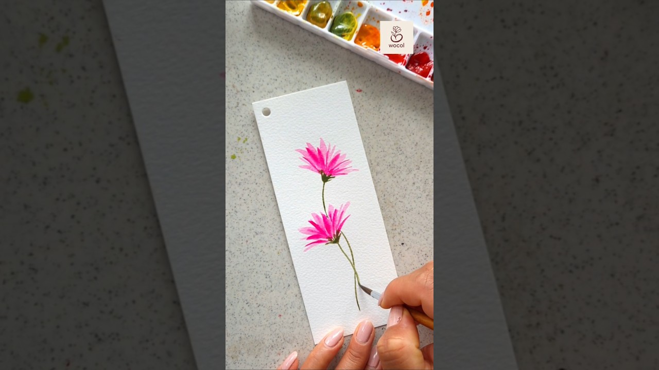 Easy floral bookmark in watercolors #flowerpainting #watercolors #wocol