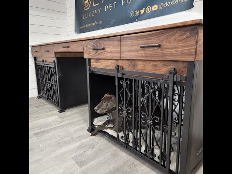 INCREDIBLE Luxury Dog Crate Furniture. The Ruby XL Double Kennel w/ Wine Fridge going in the center!