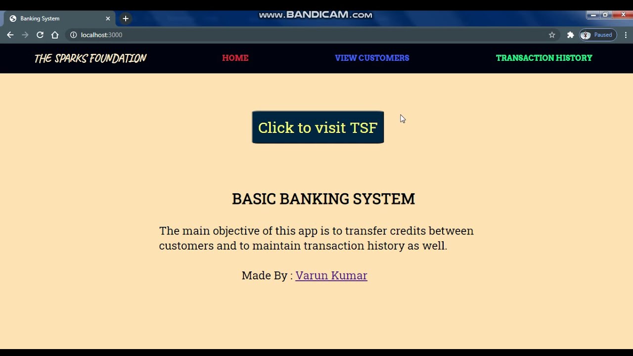 Varun Kumar : Task1 (TSF) - BASIC BANKING SYSTEM