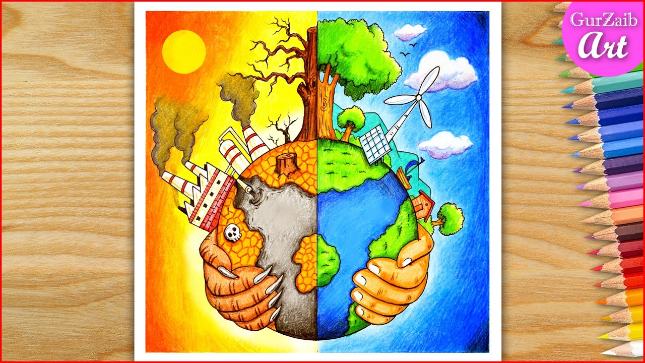 How to draw Earth Day Poster Drawing / Save earth save environment drawing