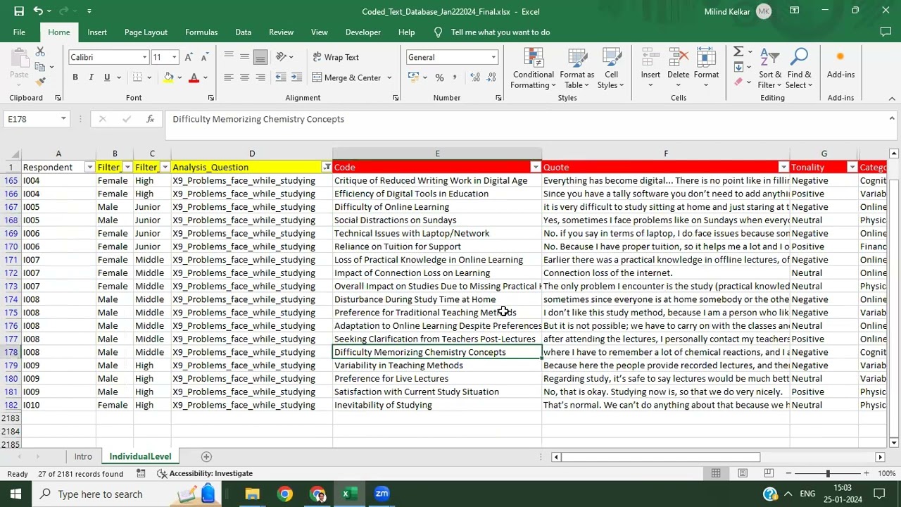 Qualitative Data Analysis: Line by Line Qualitative Data Analysis Excel