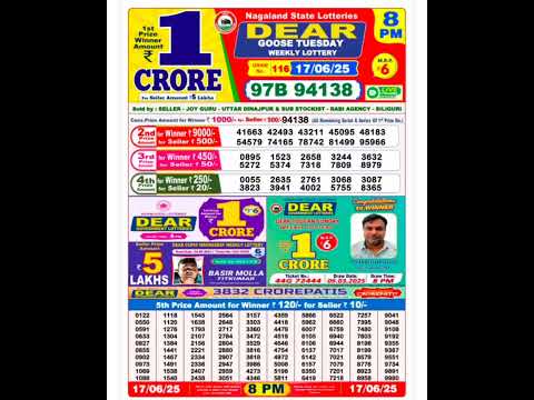 NAGALAND Lottery SAMBAD DEARNIGHT 08 PM RESULT TODAY 17.06.2025 STATE DEAR LOTTERY