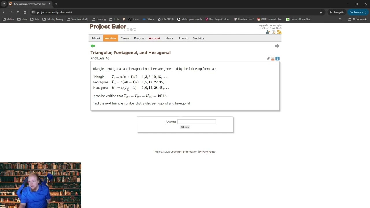 Project Euler Problem 45: Triangular, Pentagonal, and Hexagonal