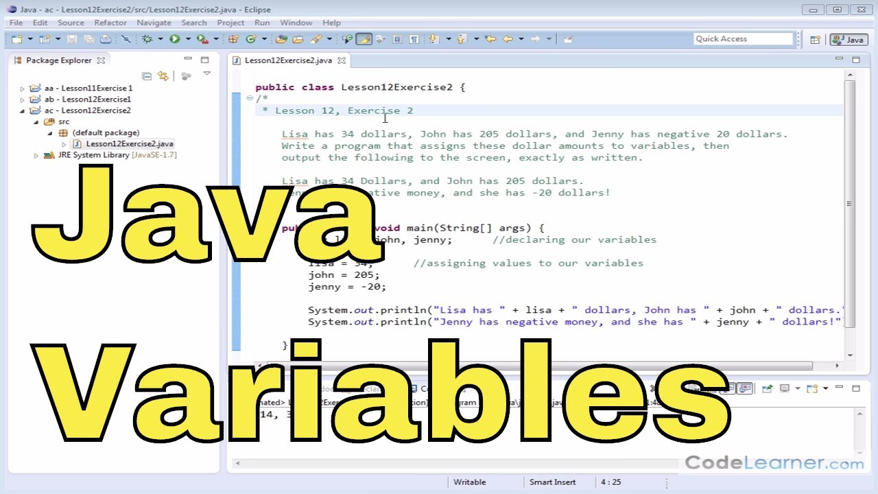 12y - Learn Java - Exercise 2 - Java Variables