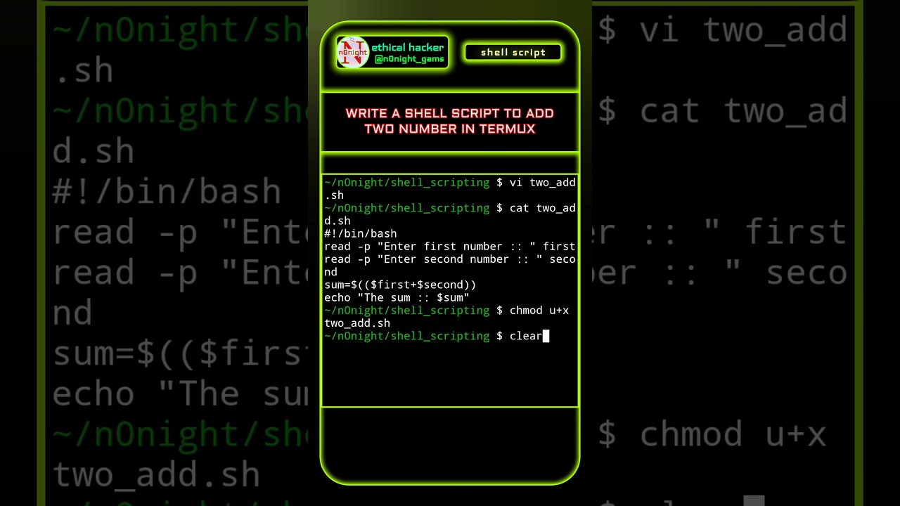 shell script to add two number #shellscripting #bashscripting #nonightgams #addition #shells #linux