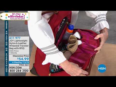 JOY Lightweight Nylon   Leather Wheeled Traveler Bag wit...