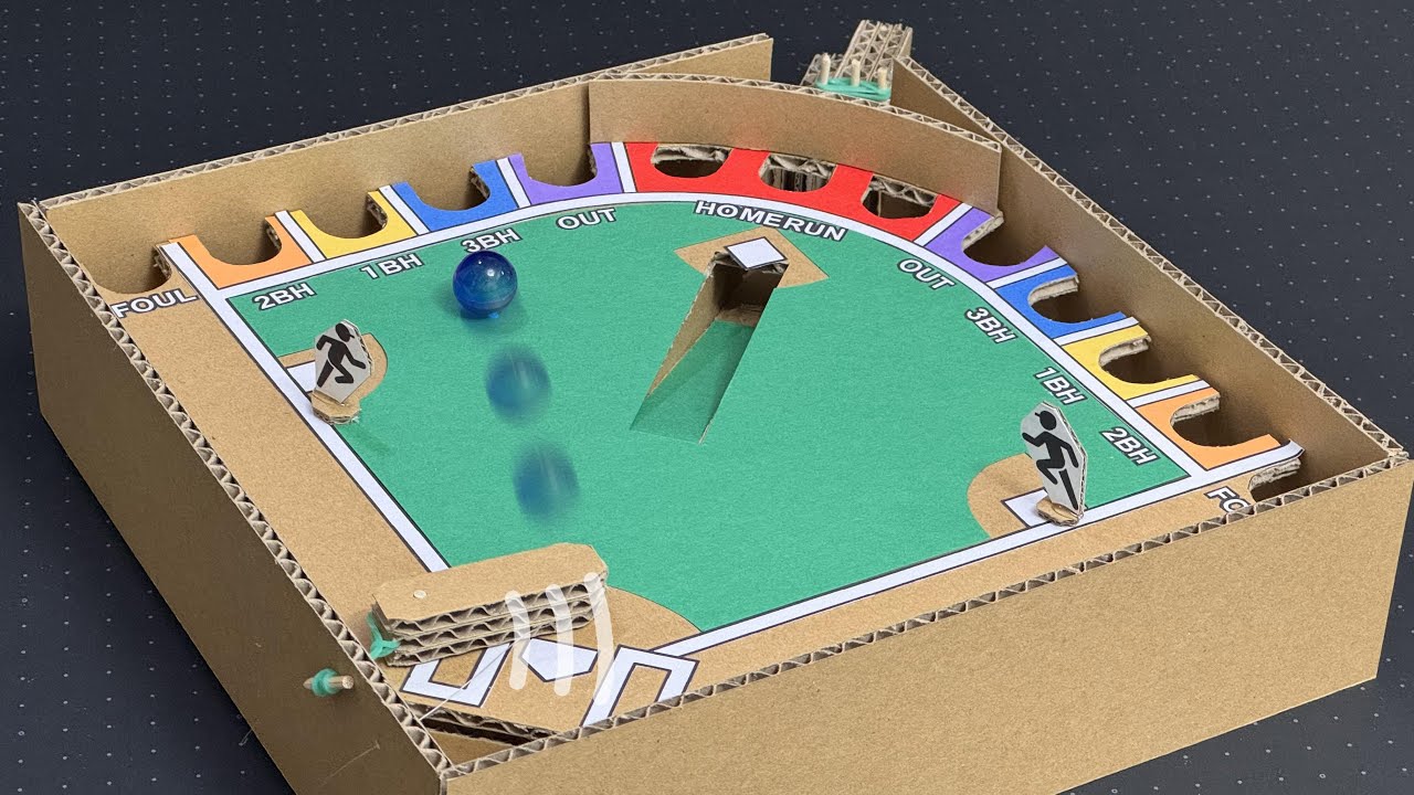 Baseball Board Game with Auto Return Function. Tutorial.  Cardboard.  How to make.