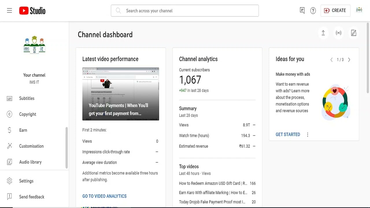 Earn from YouTube | My Earning From YouTube; Join Membership of IMS IT Just 29rs. Per Month