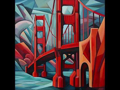 Cubism painting of The Golden Gate Bridge