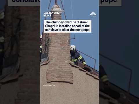 Chimney installed atop the Sistine Chapel at the Vatican ahead of next week's conclave