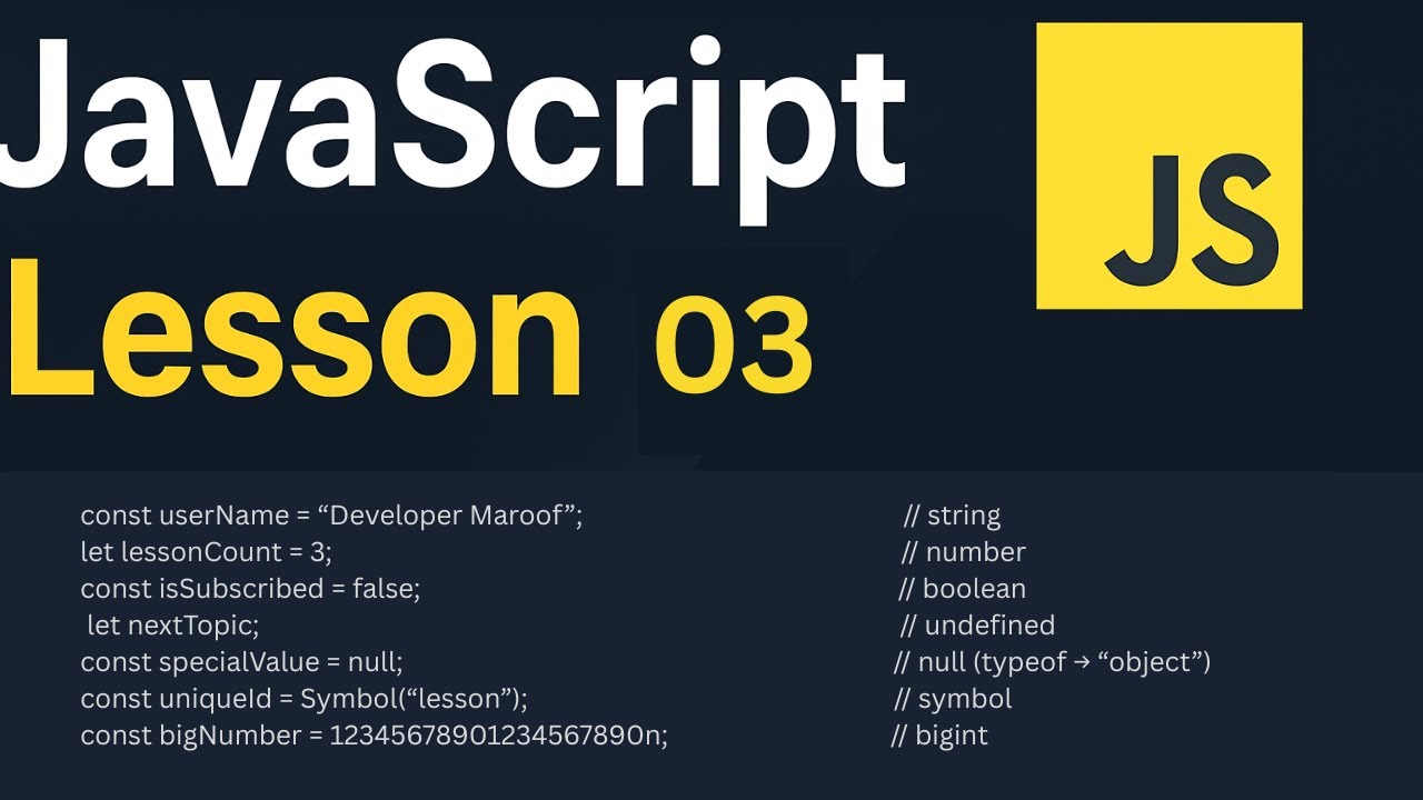 JavaScript Lesson 03 | Primitive Data Types and typeof Operator | JavaScript Tutorials for Beginners