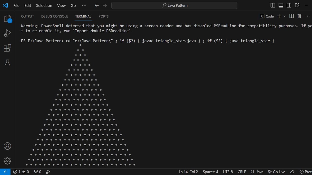Java Program Print Triangle Pattern User Input For Visual Studio Code (VS Code) #coding
