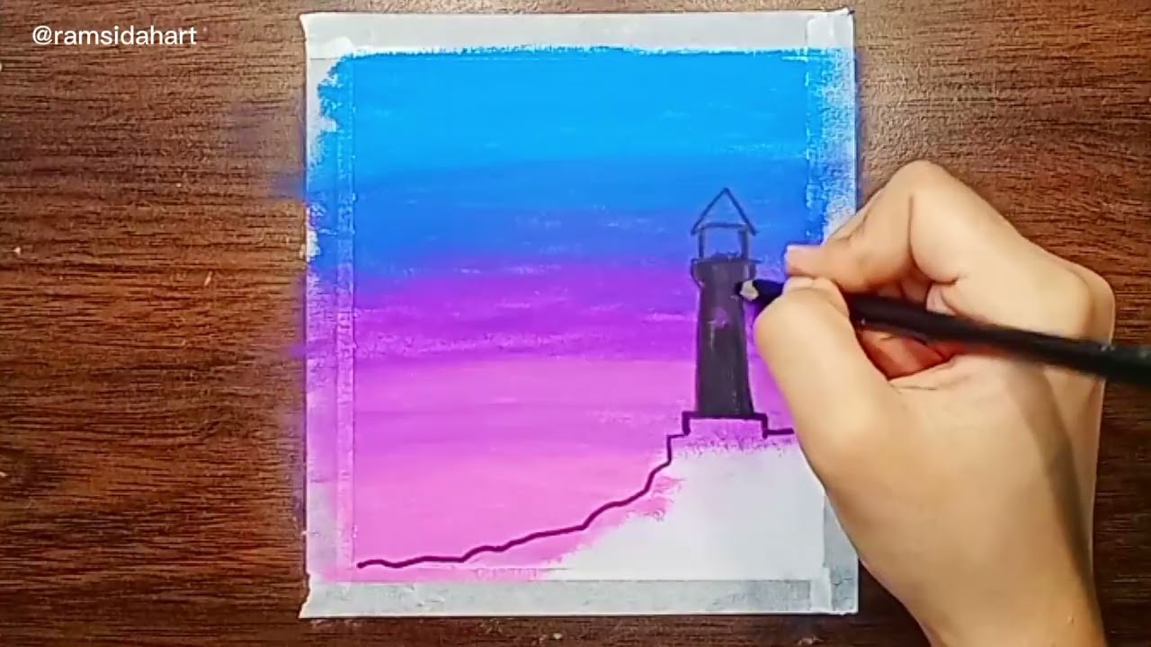 Oil Pastel Drawing Tutorial for Beginners | Magical Midnight Lighthouse Scene